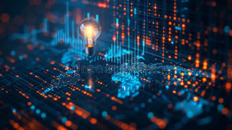 A Light Bulb is Lit Up in a Computer Screen Stock Photo - Image of ...