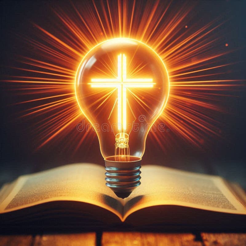 A Light Bulb that is Lit Up with a Cross Inside. Stock Illustration ...