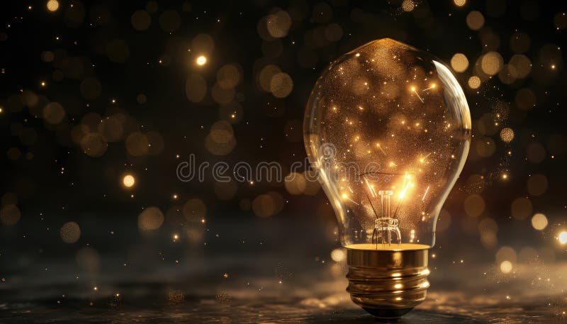 A Light Bulb is Lit Up in a Dark Room with a Lot of Sparkles by AI ...