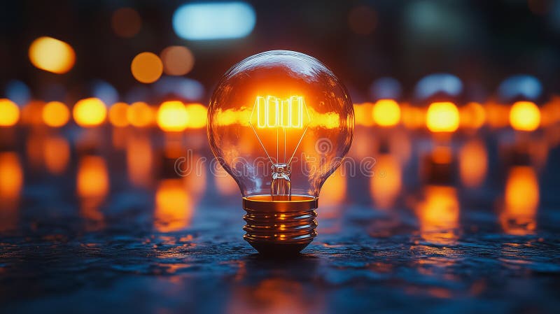 A Light Bulb is Lit Up in a Dark Room. the Light Bulb is Surrounded by ...