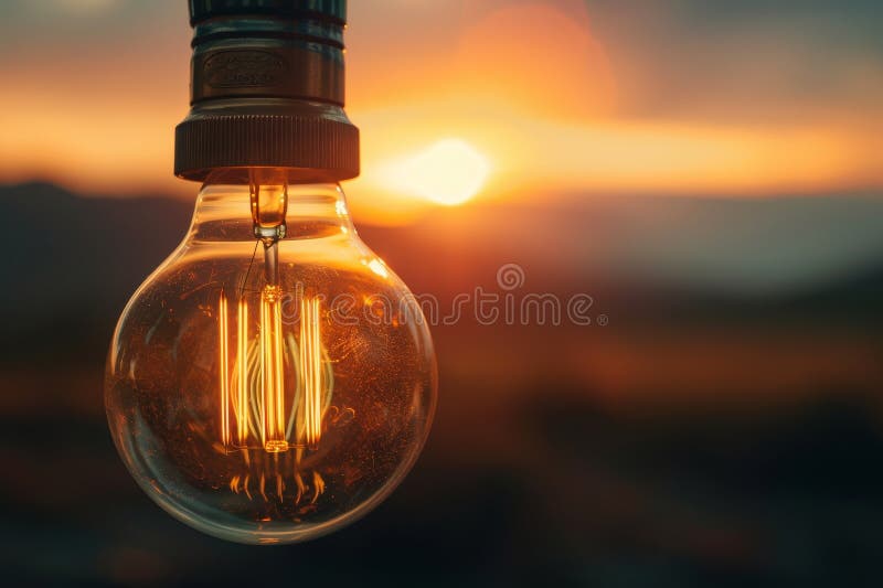 A Light Bulb is Lit Up in the Evening Sky Stock Photo - Image of power ...