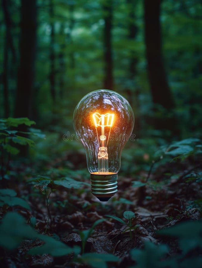 A Light Bulb is Lit Up in a Forest Stock Photo - Image of lightbulb ...