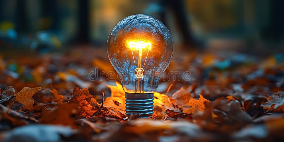 Light Bulb is Lit Up in a Forest Setting Stock Image - Image of green ...