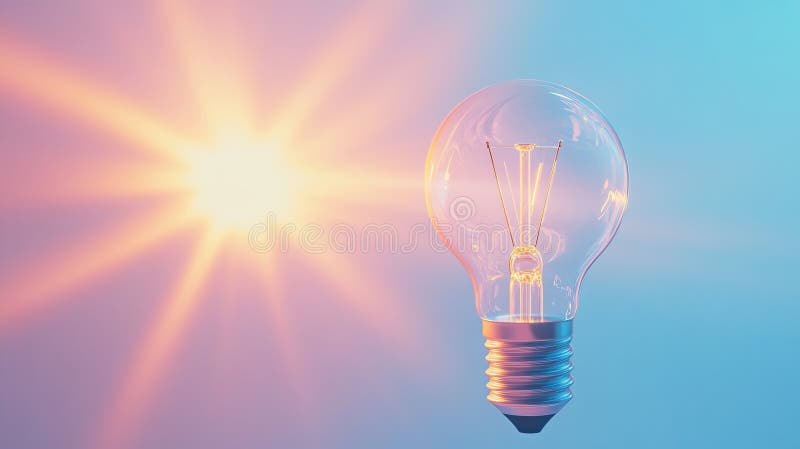 A Light Bulb is Lit Up in Front of a Bright Sun Stock Image - Image of ...
