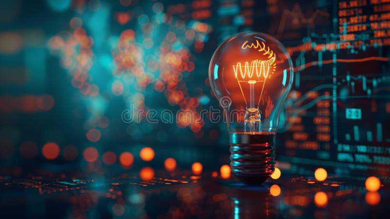 A Light Bulb is Lit Up in Front of a Computer Screen Stock Image ...