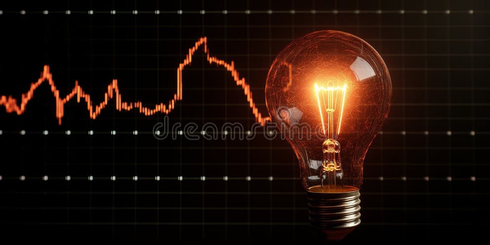 A Light Bulb is Lit Up in Front of a Graph Stock Illustration ...