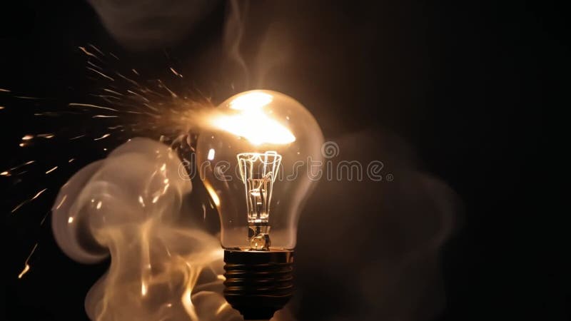 A Light Bulb is Lit Up and Has a Small Flame Coming Out of it Stock ...