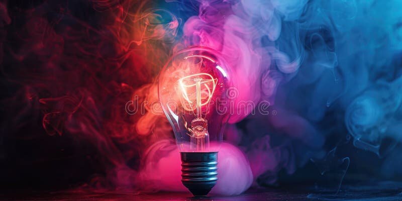 A Light Bulb is Lit Up in a Room with Smoke. the Light Bulb is ...