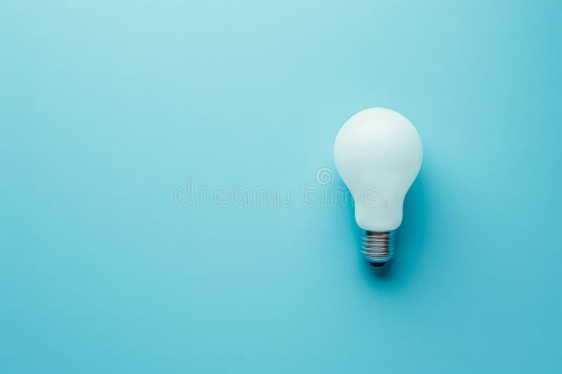 Light Bulb is Lit Up and is Sitting on a Blue Surface. Stock Photo ...