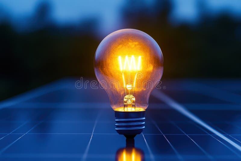 A Light Bulb is Lit Up and is Sitting on a Blue Surface Stock ...