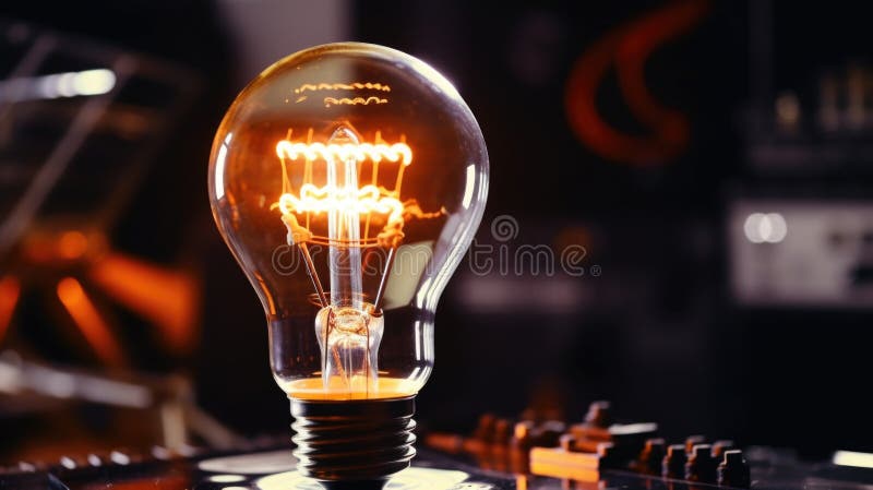 A Light Bulb is Lit Up and is Sitting on a Table Stock Photo - Image of ...