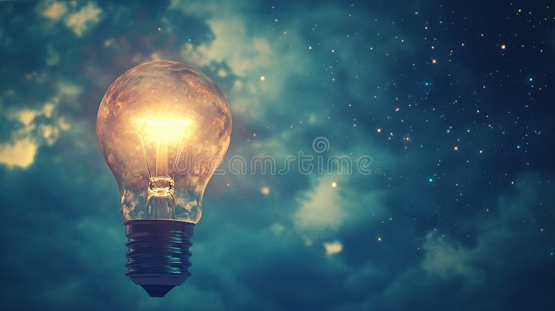 A Light Bulb is Lit Up in the Sky Stock Photo - Image of electricity ...