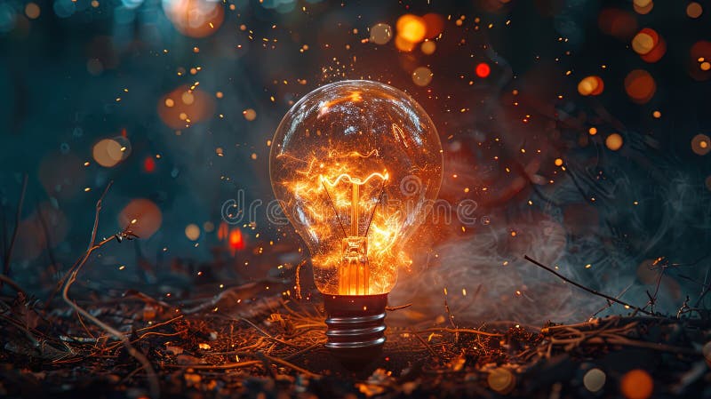 A Light Bulb is Lit Up and Surrounded by Fire Stock Photo - Image of ...
