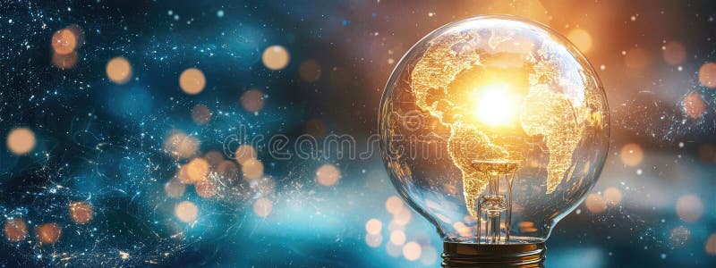 A Light Bulb is Lit Up and Surrounded by a Globe, Concept of Wonder and ...