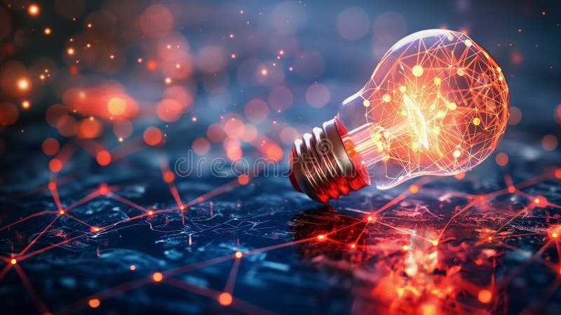 A Light Bulb is Lit Up and Surrounded by a Web of Lines Stock ...