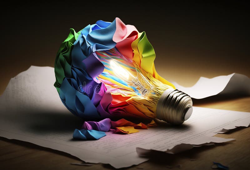 Light Bulb Made of Colored Paper. Generative AI. Stock Illustration ...