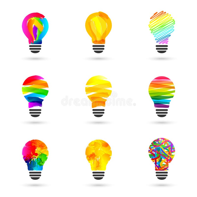 Lightbulb Set Made of Paint Stock Vector - Illustration of hand ...