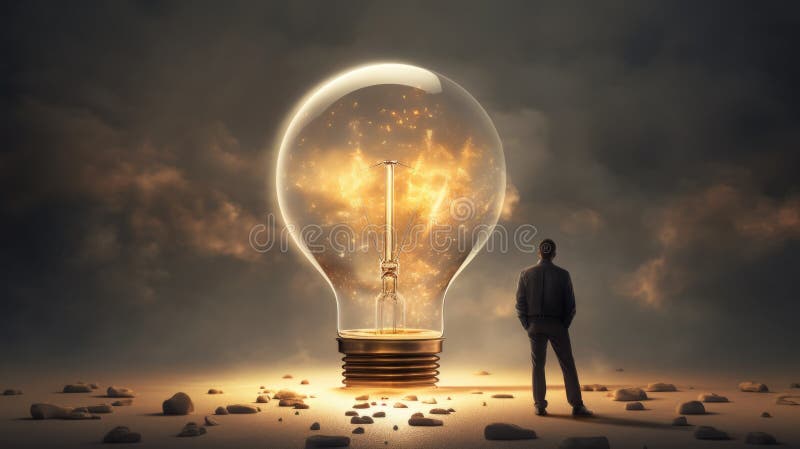 Light Bulb and Man. Concept of Idea, Business, Solution, Success Stock ...