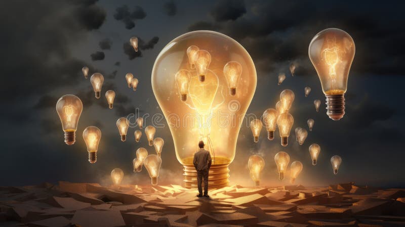 Light Bulb and Man. Concept of Idea, Business, Solution, Success Stock ...