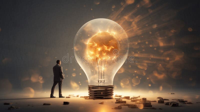 Light Bulb and Man. Concept of Idea, Business, Solution, Success Stock ...