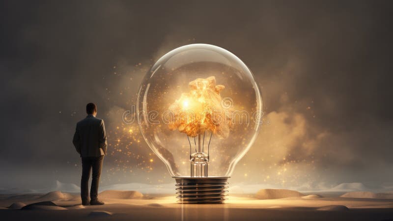 Light Bulb and Man. Concept of Idea, Business, Solution, Success Stock Illustration ...
