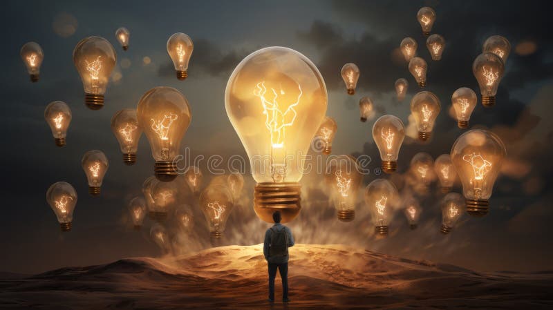 Light Bulb and Man. Concept of Idea, Business, Solution, Success Stock Illustration ...