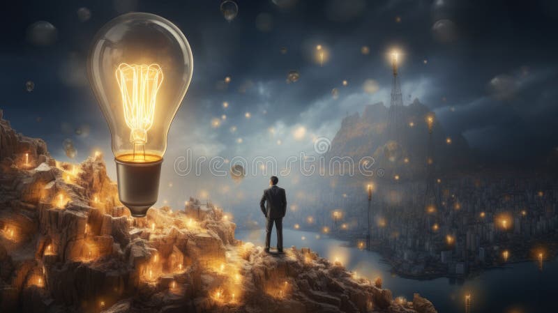 Light Bulb and Man. Concept of Idea, Business, Solution, Success Stock ...