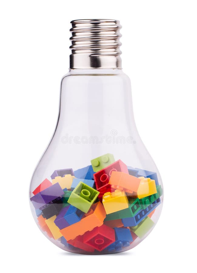 Light Bulb with Many Toy Colored Construction Blocks Inside on W Stock ...