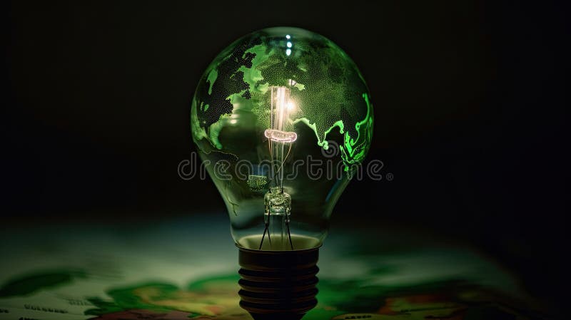 A Light Bulb with a Map of the World on it Stock Illustration ...