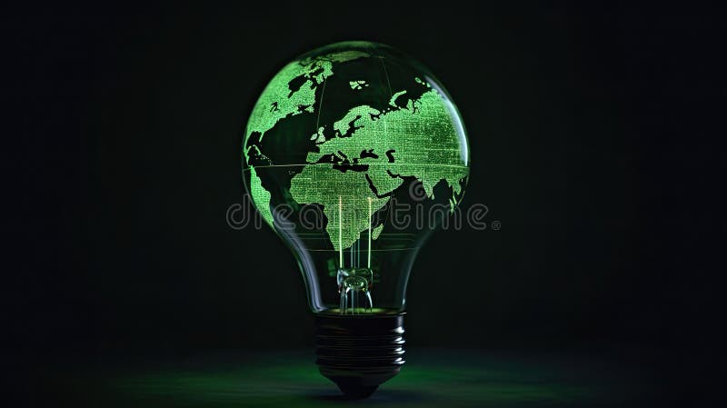 A Light Bulb with a Map of the World on it Stock Illustration ...