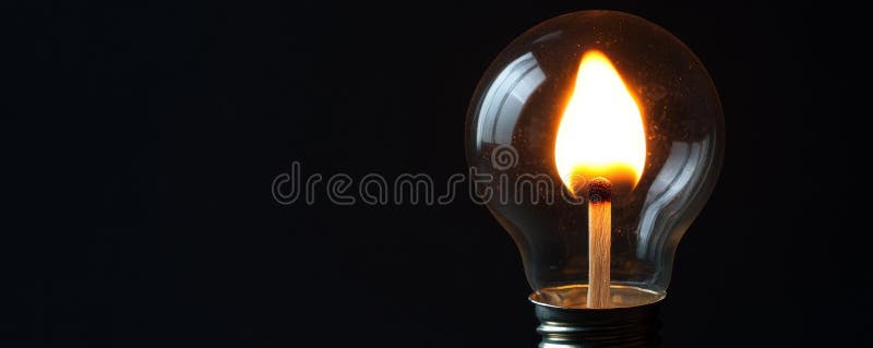 Light Bulb with Match Inside on Dark Background, Creativity and ...