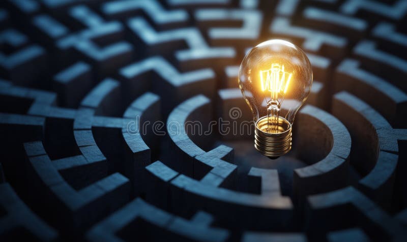 Light Bulb in Maze Symbolizes Ideas and Solutions, Intricate Maze ...
