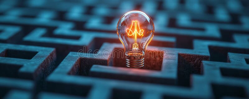 Light Bulb in Maze Symbolizing Innovation and Problem Solving Stock ...