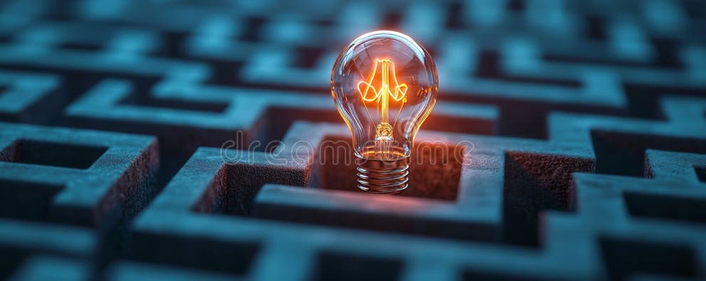 Light Bulb in Maze Symbolizing Innovation and Problem Solving Stock ...