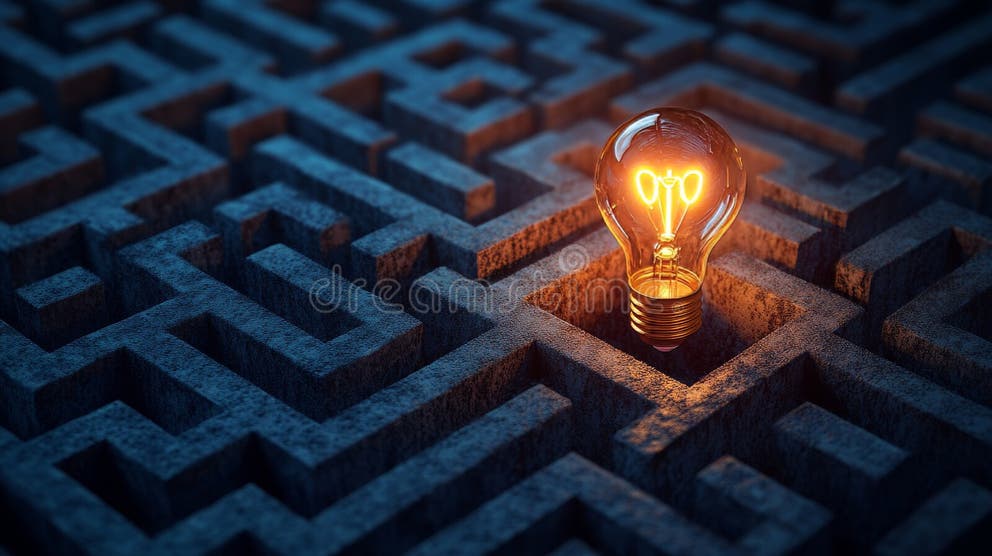 Light Bulb in Maze Symbolizing Innovation and Problem Solving Stock ...