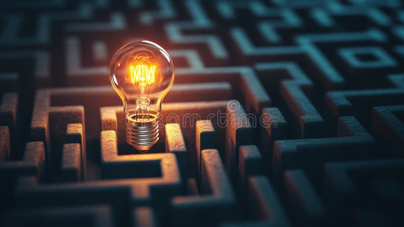 Light Bulb in Maze Symbolizing Innovation and Problem Solving Stock ...