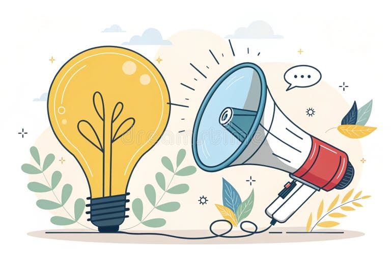 Light Bulb and Megaphone, Idea, Communication and Advertisement Concept ...