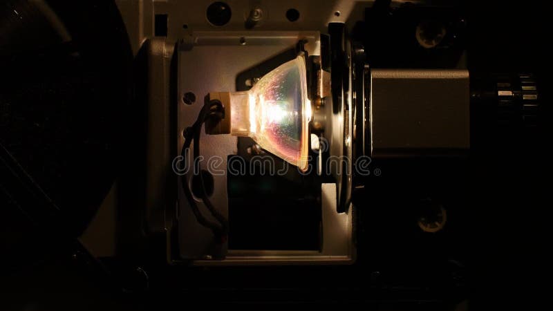Bulb of 8mm Film Projector. Strobe Flashing Light Goes on and Off with ...