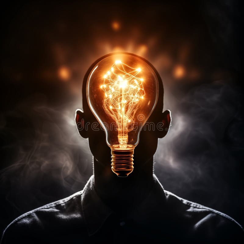 Glow Lightbulb in Sillhouette Human Head, Creative Idea Concept Stock ...
