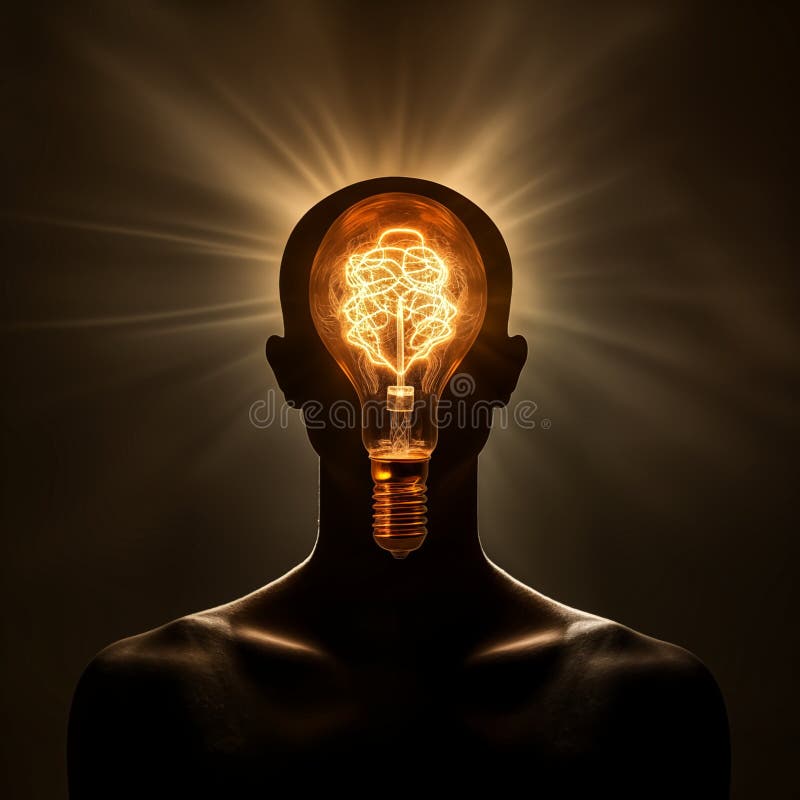 Glow Lightbulb in Sillhouette Human Head, Creative Idea Concept Stock ...