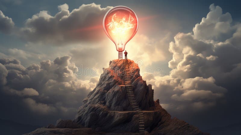 Light Bulb and Mountain Landscape. Concept of Idea, Business, Solution ...