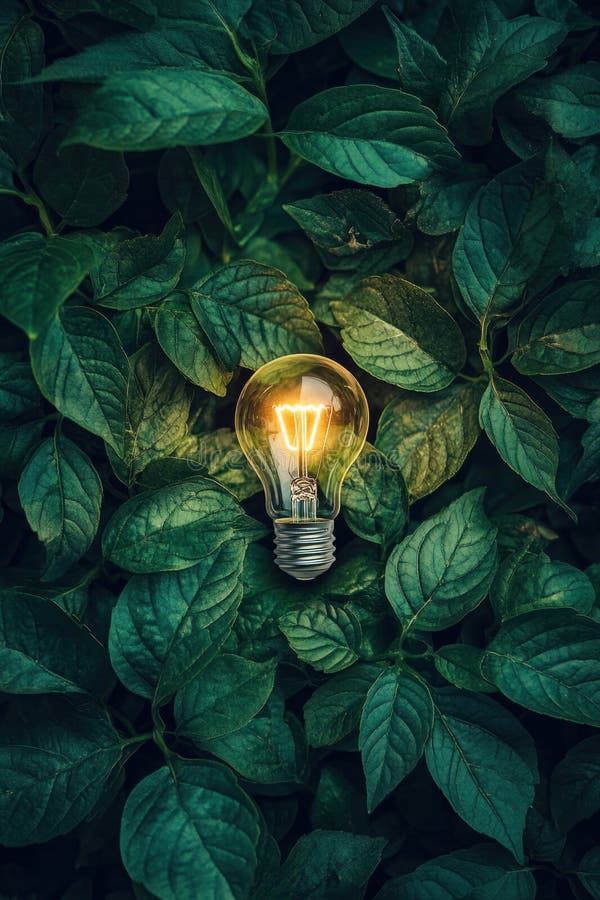 Light Bulb Nature, a Bright Light Bulb Surrounded by Vibrant Green ...