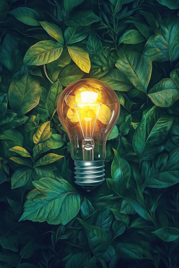 Light Bulb Nature, a Bright Light Bulb Surrounded by Vibrant Green ...