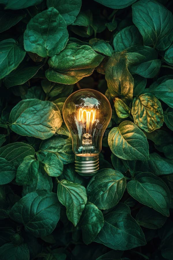 Light Bulb Nature, a Bright Light Bulb Surrounded by Vibrant Green ...