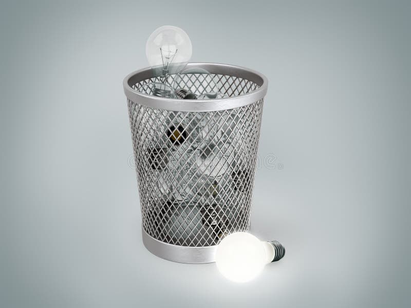 Light Bulb Near a Bin with Other Lamps Stock Photo - Image of idea ...