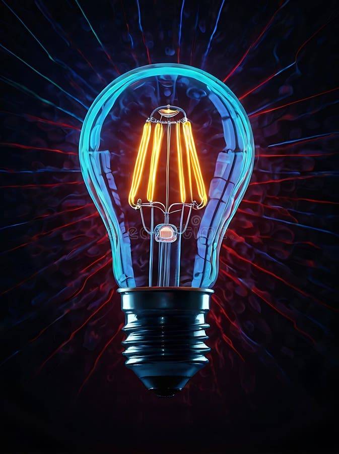 Light Bulb with Neon Lights Abstract Glowing Background Stock ...