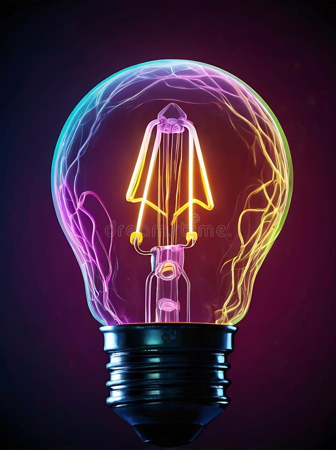 Light Bulb with Neon Lights Abstract Glowing Background Stock ...