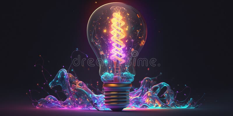 Light Bulb Neon Lights, Free Space Stock Illustration - Illustration of ...