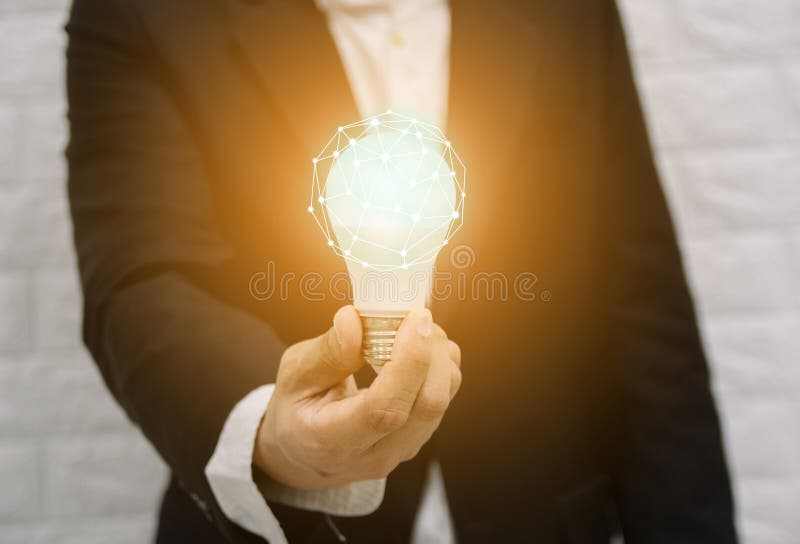 Light Bulb New Ideas with Innovative Technology Solution Concepts Hands ...