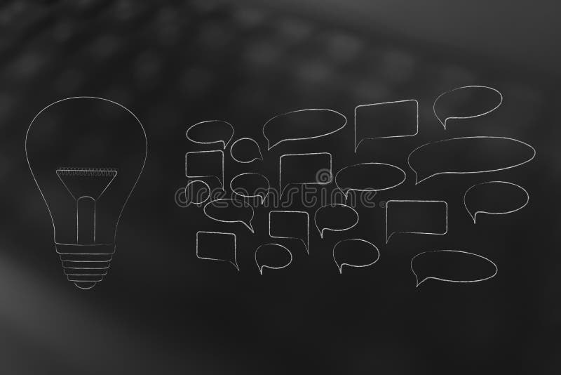 Light Bulb Next To Group of Different Comment Speech Bubbles Stock ...